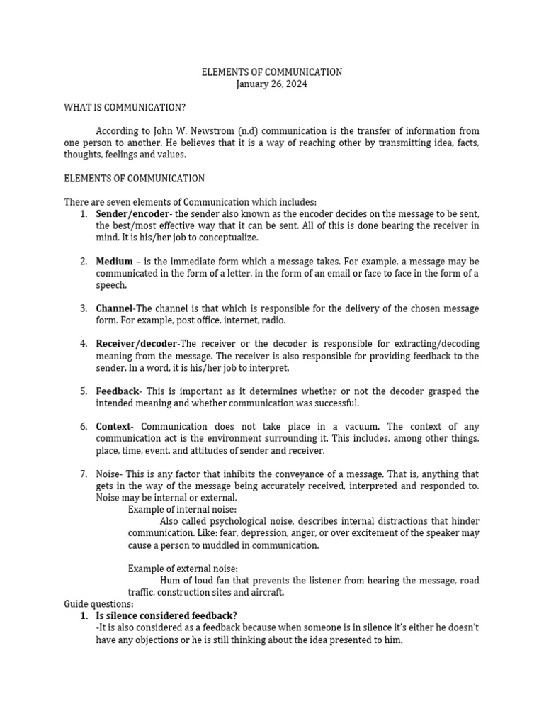 Elements of Communication | PDF | Communication | Behavioural Sciences