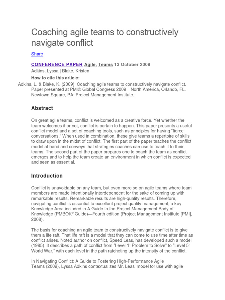 Coaching Agile Teams To Constructively Navigate Conflict | PDF | Agile Software Development ...