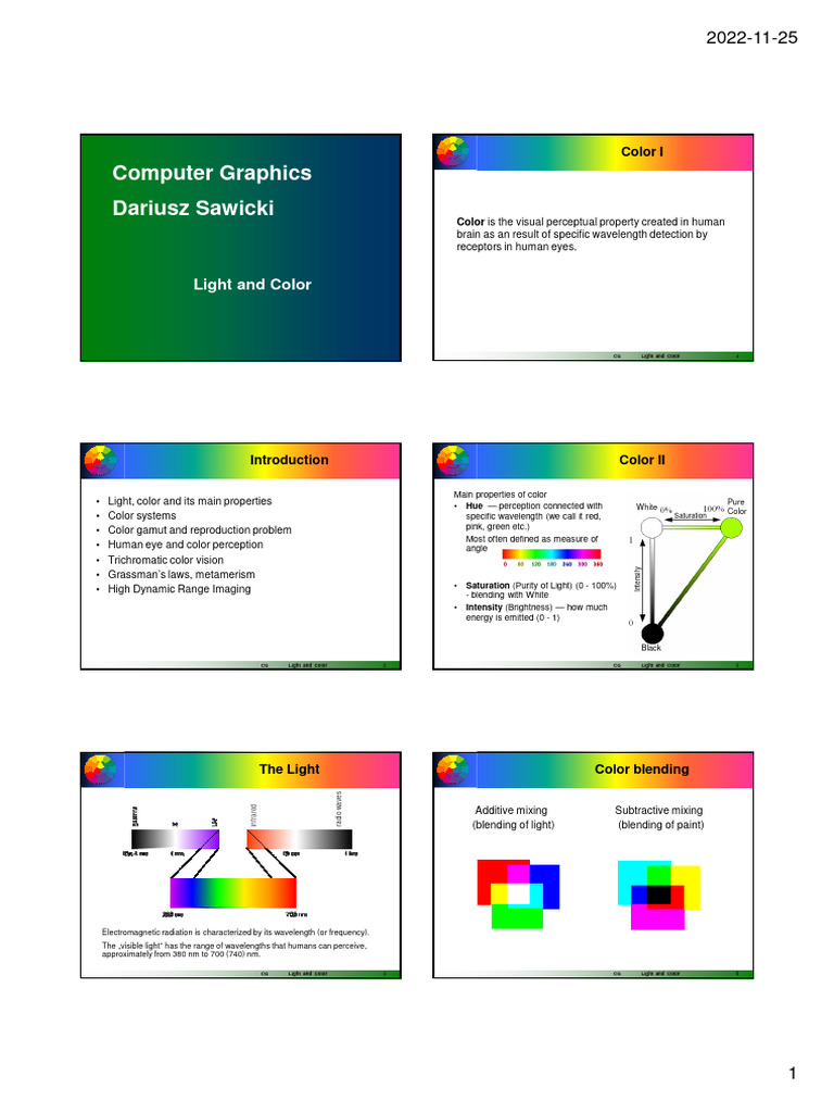 Computer Graphics Dariusz Sawicki: Light and Color | PDF | Color ...
