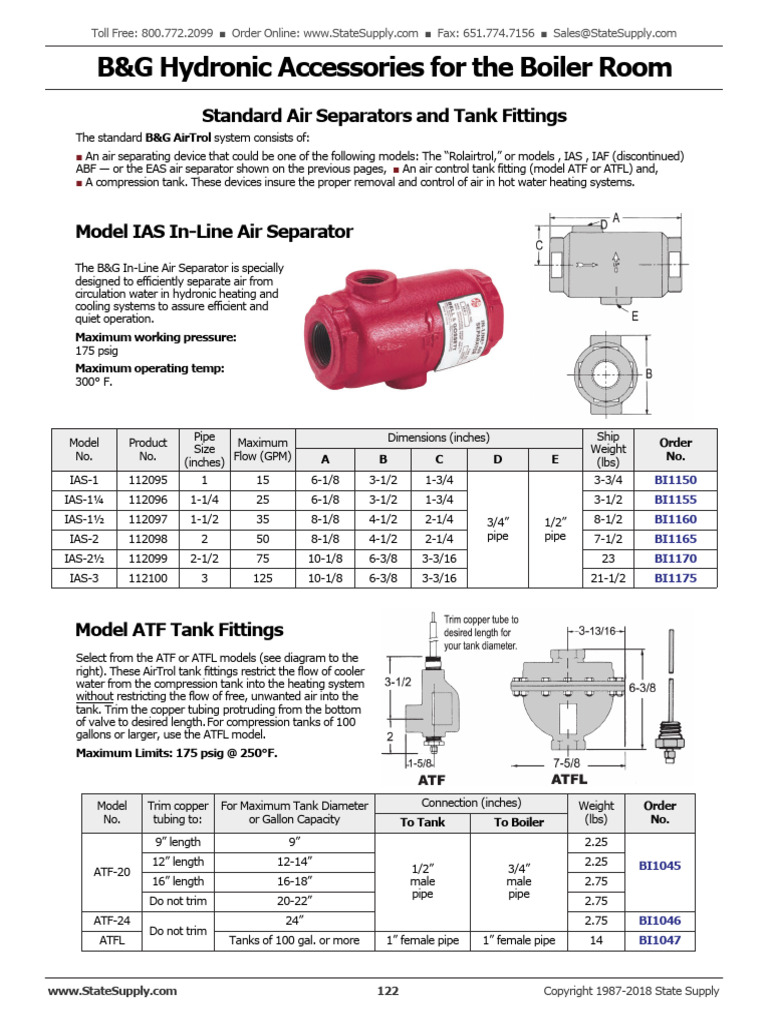 B&G Hydronic Accessories For The Boiler Room: Standard Air Separators and Tank Fittings | PDF ...
