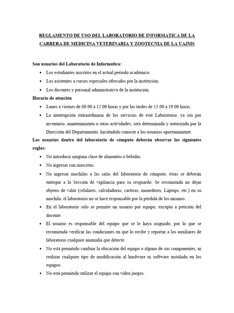 Reglamento Lab Inf MVZ | PDF