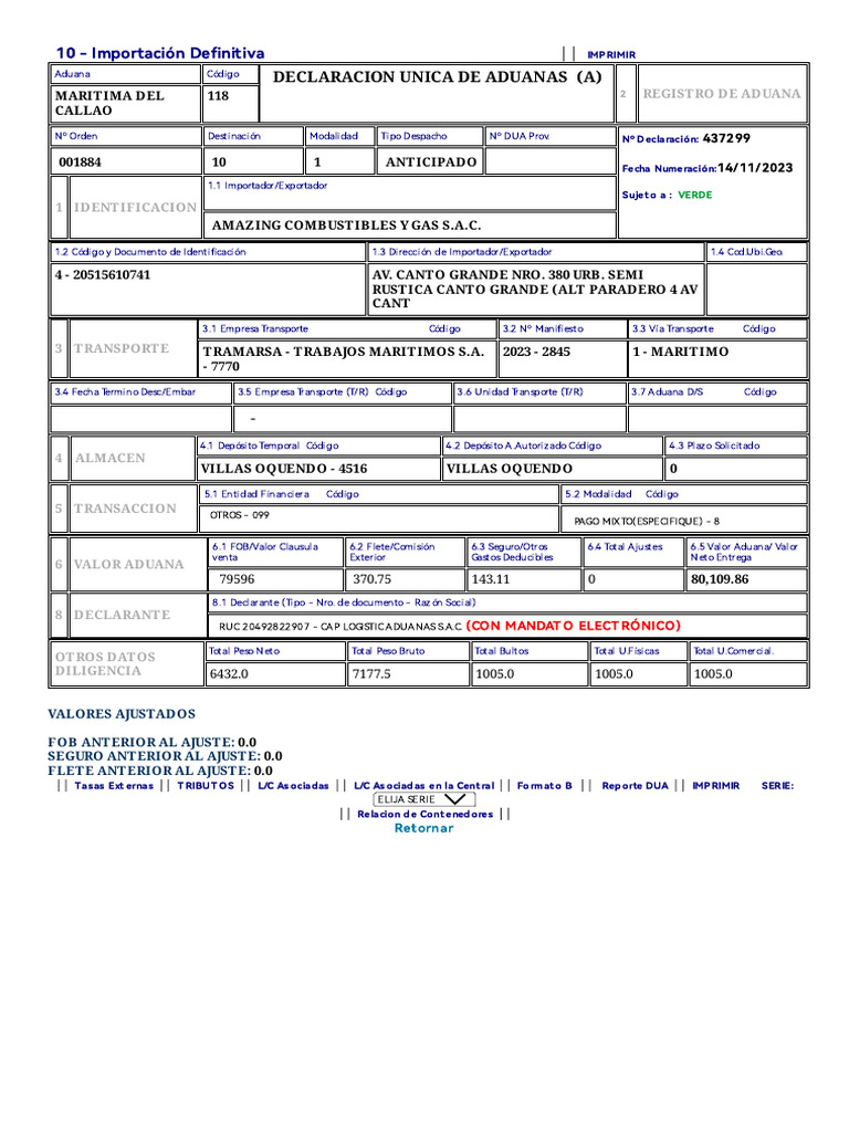 DUA Importación Gas 2023 | PDF | Comercio | El comercio internacional