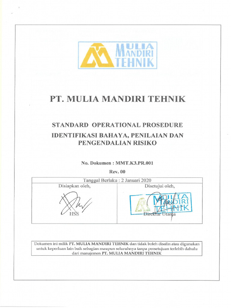 SOP Identifikasi Bahaya Dan Pengendalian Risiko | PDF