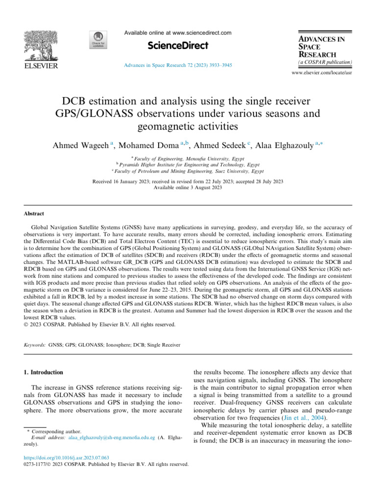 DCB Estimation and Analysis Using The Single Receiver GPS G - 2023 ...