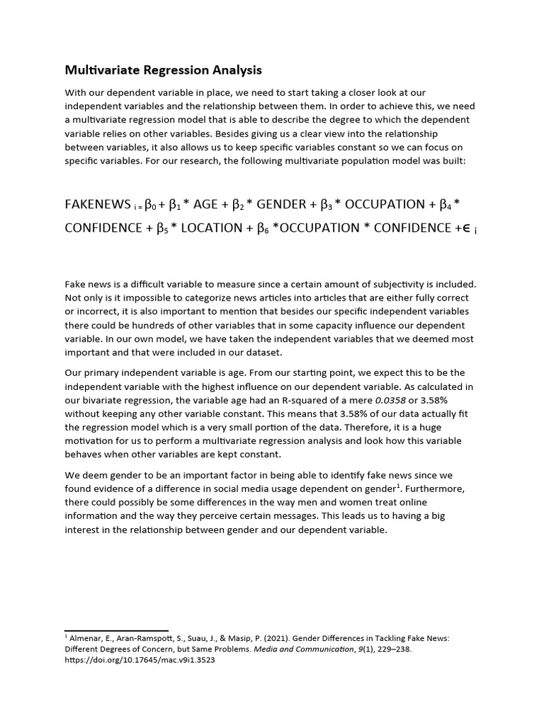 Multivariate Regression Analysis | PDF | Regression Analysis | Dependent And Independent Variables