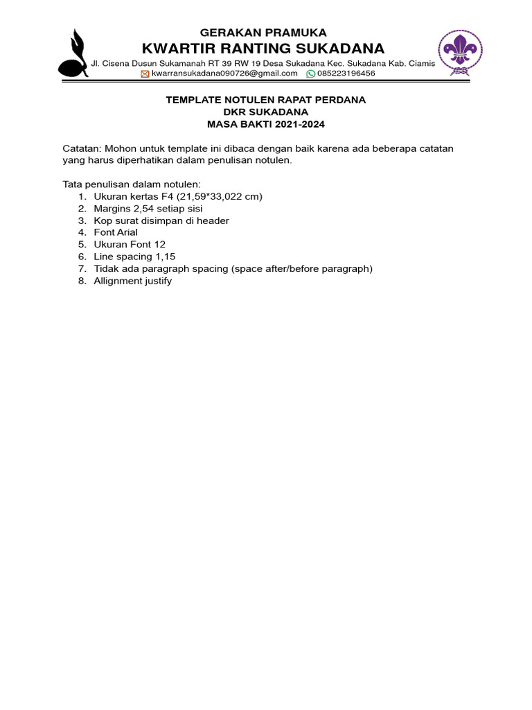 Template Notulen Rapat Perdana DKR | PDF