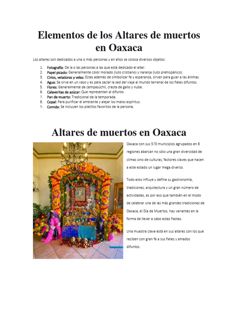 Elementos de Los Altares de Muertos en Oaxaca | PDF