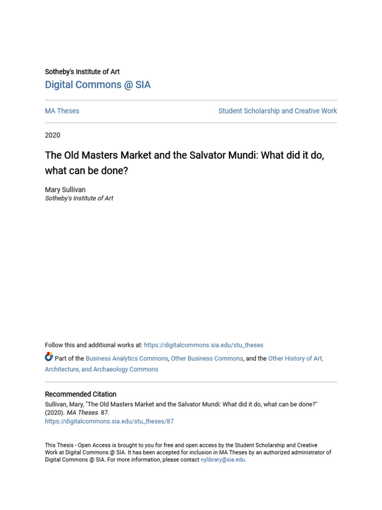 The Old Masters Market and The Salvator Mundi - What Did It Do WH | PDF