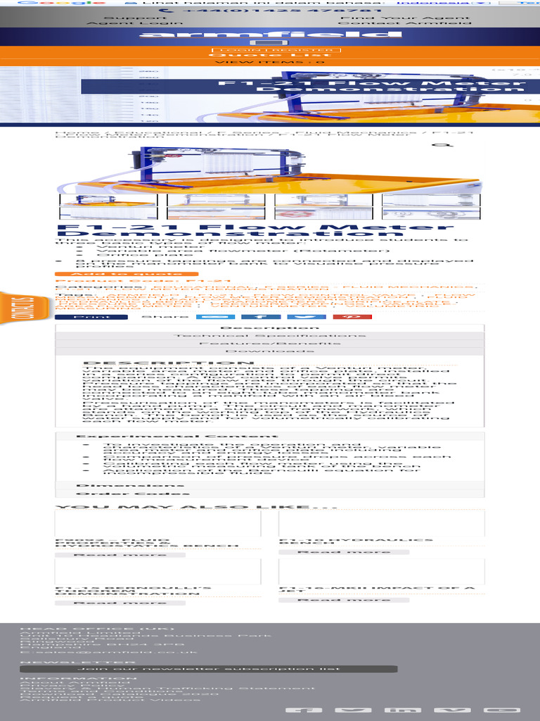 F1-21 Flow Meter Demonstration - Armfield | PDF | Flow Measurement | Dynamics (Mechanics)