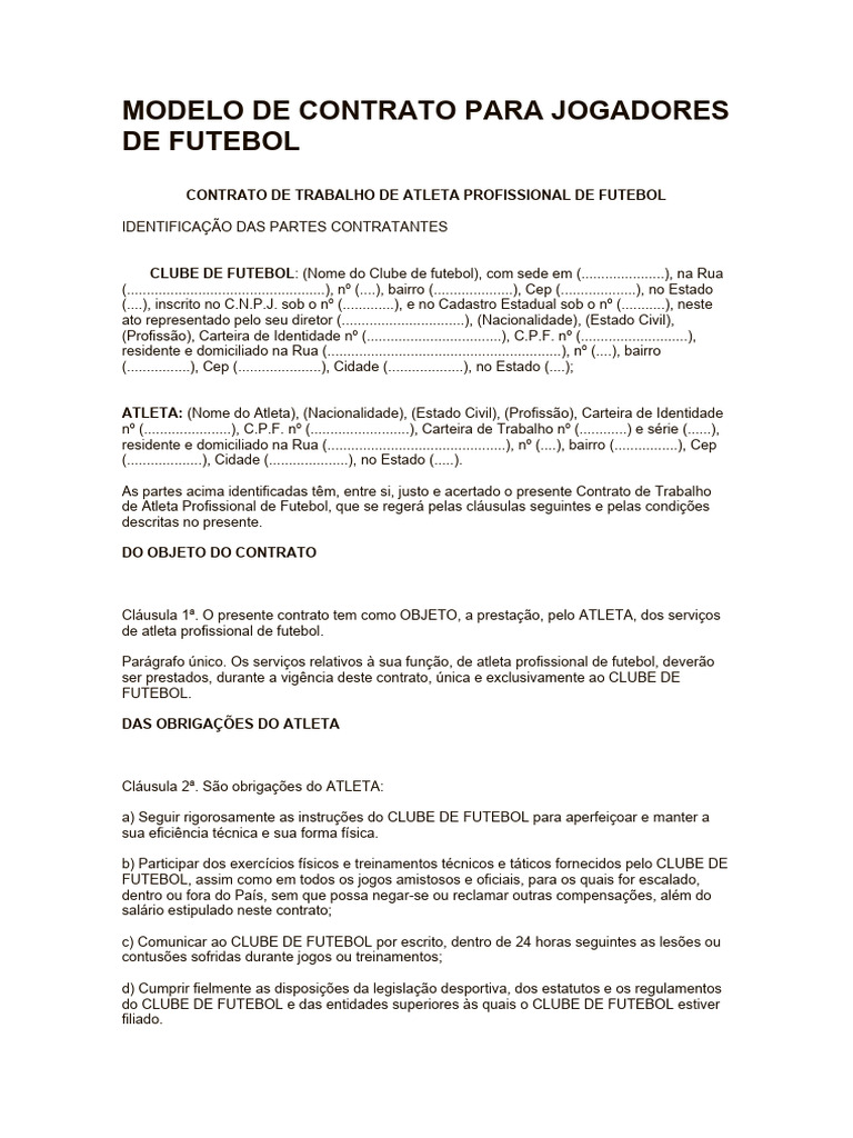 Modelo de Contrato para Atletas de Futebol | PDF | Futebol | Salário