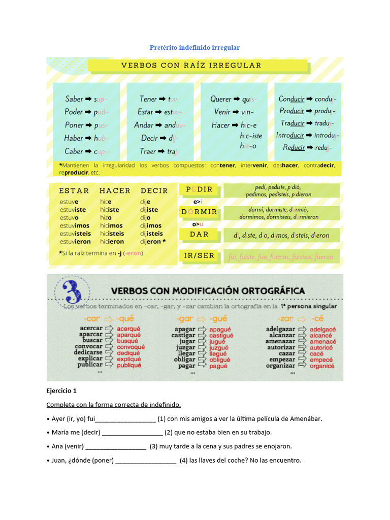 Preterito Indefinido Irregular | PDF