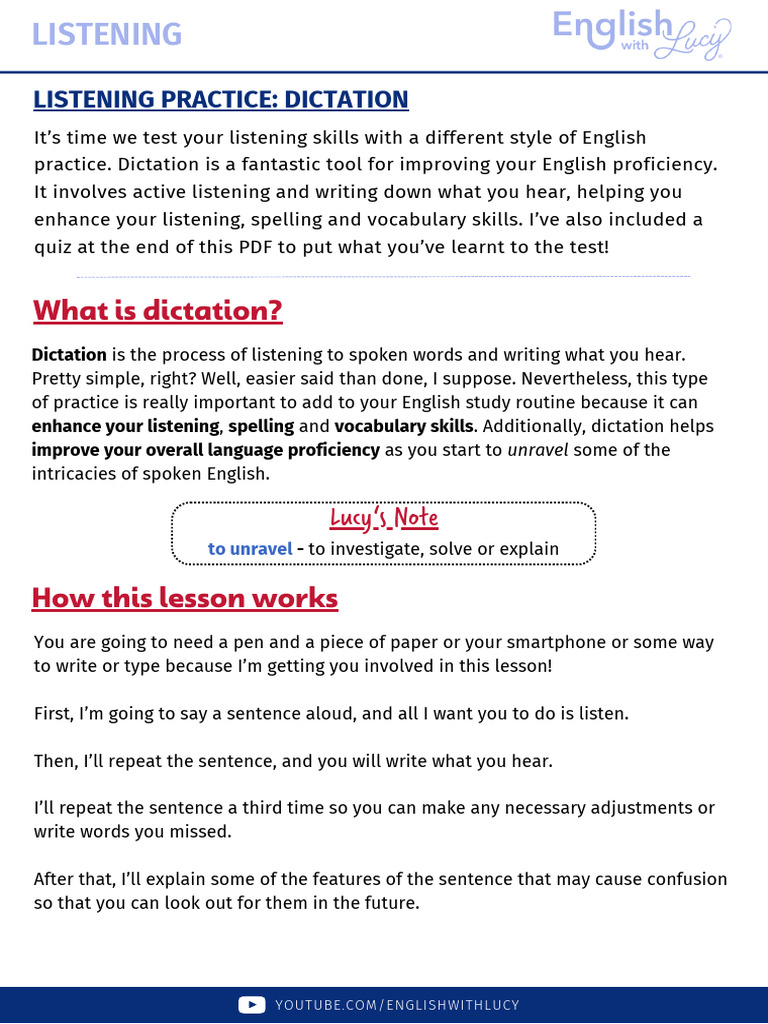 Dictation PDF | PDF | English Language | Linguistics