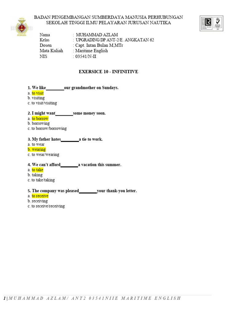 Ex.10 Muhammad Azlam Maritim English | PDF
