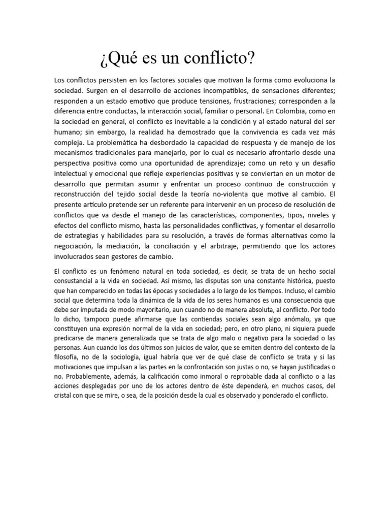 Qué Es Un Conflicto | Descargar gratis PDF | Mediación | Conflicto (proceso)