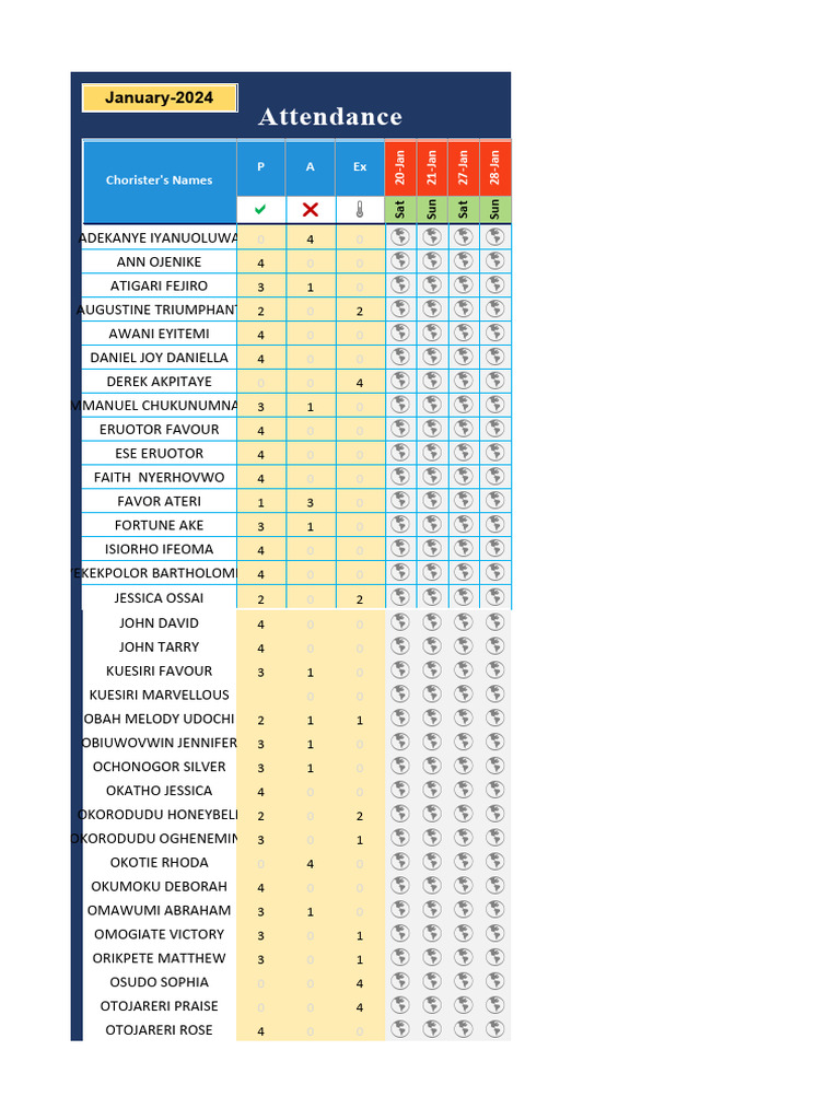 Stylish Attendance Sheet Template | PDF