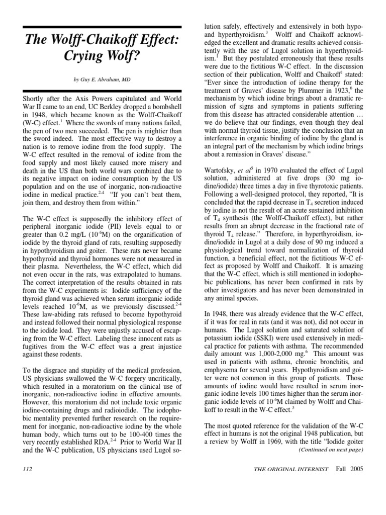 The Wolff-Chaikoff Effect Crying Wolf | PDF | Iodine | Hyperthyroidism