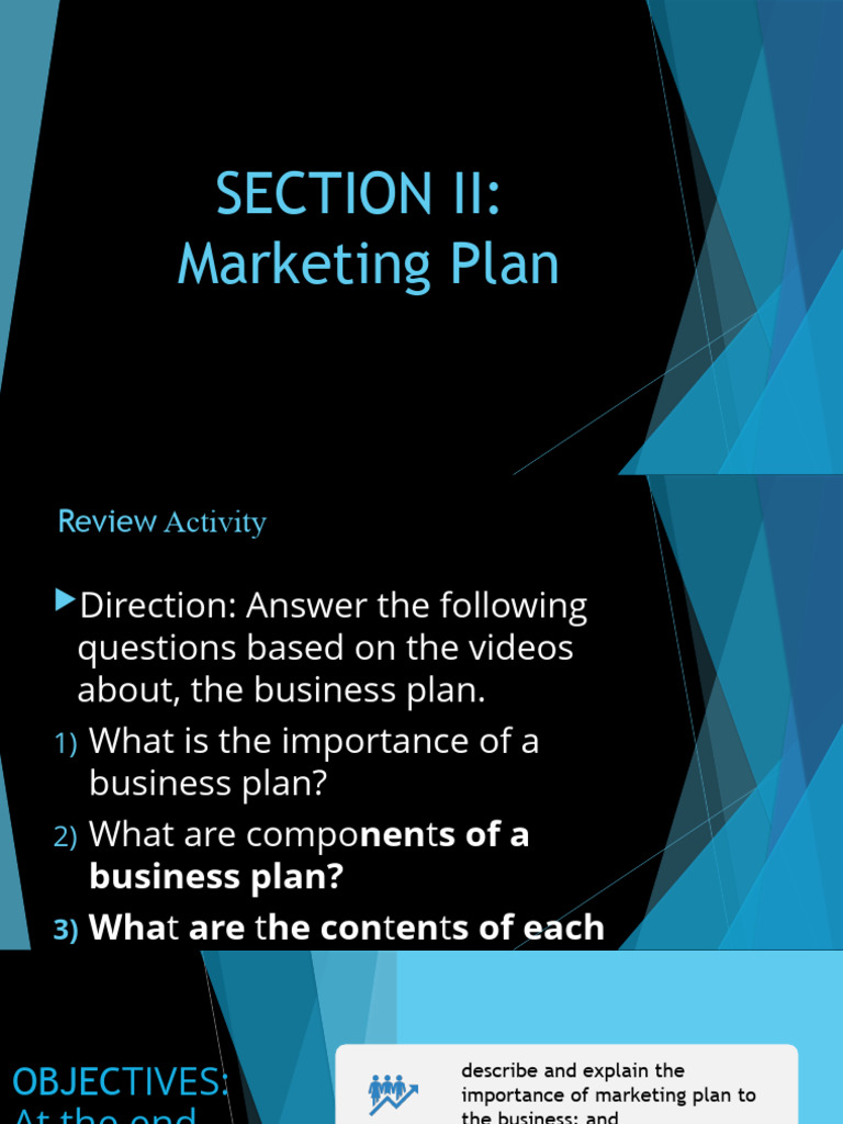 Marketing Plan Part 1 Components | PDF | Marketing | Market (Economics)