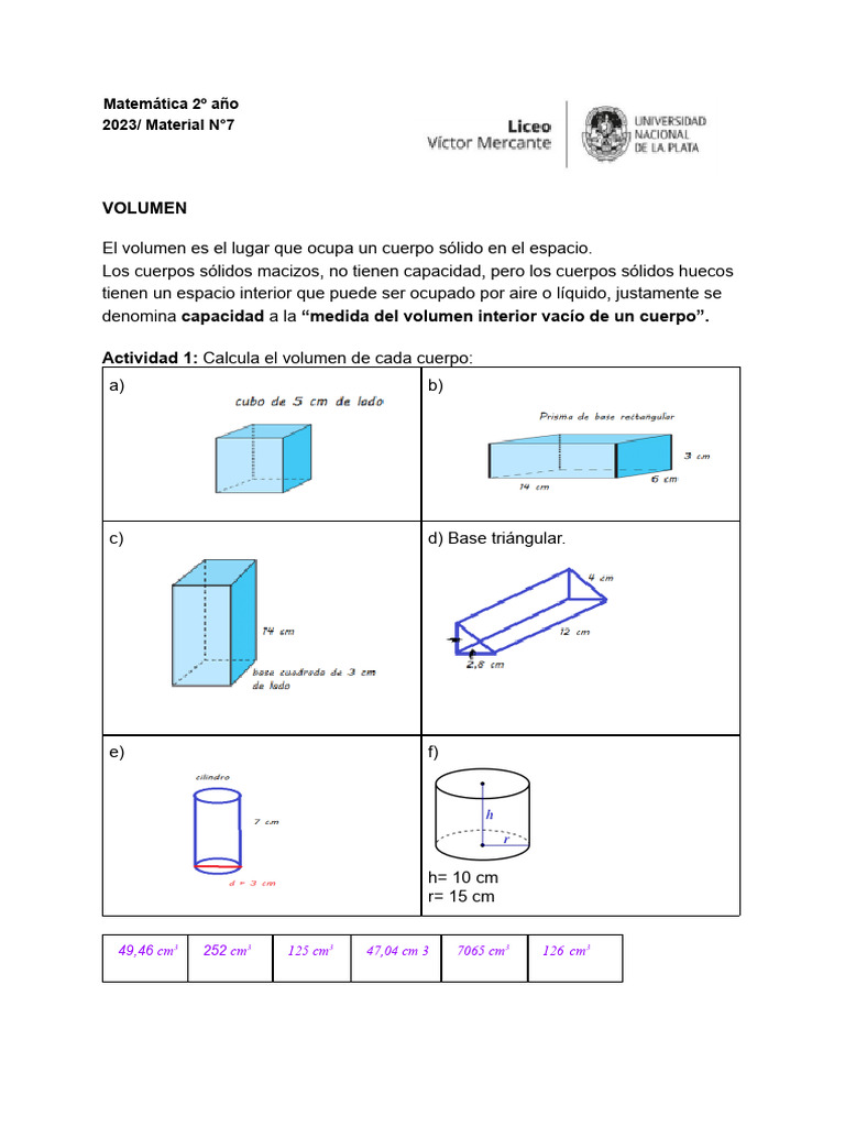 Volumen Sólido y Hueco en Matemáticas | PDF | Volumen | Metrología