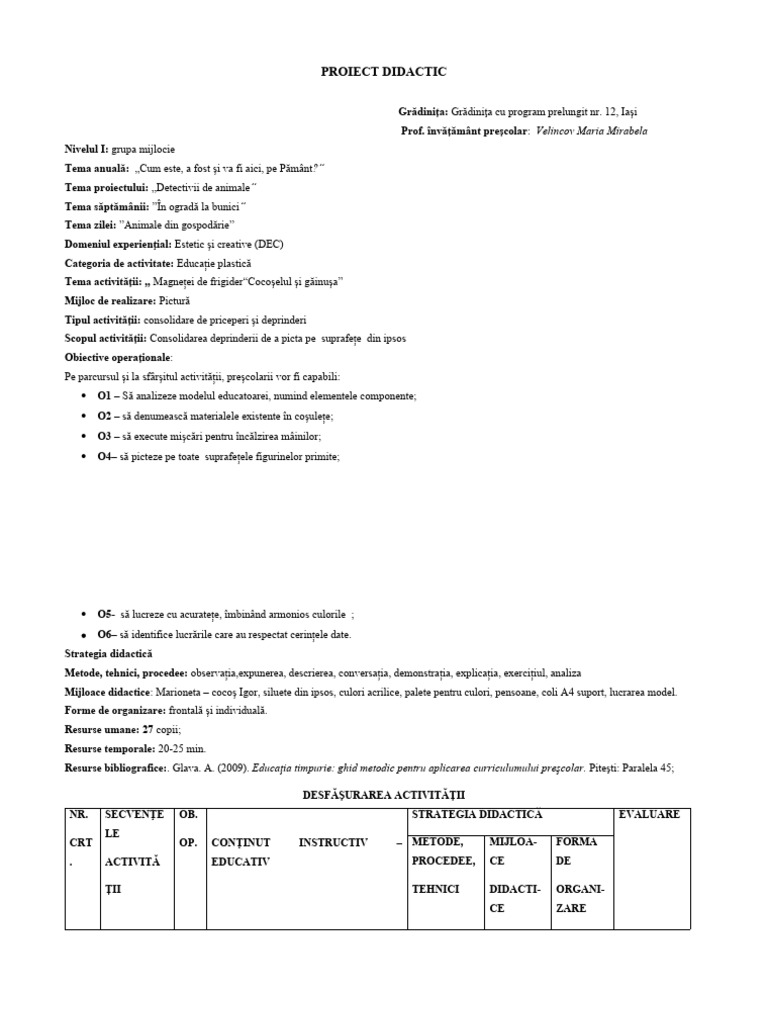 Proiect Didactic Cocoselul Si Gainusa | PDF