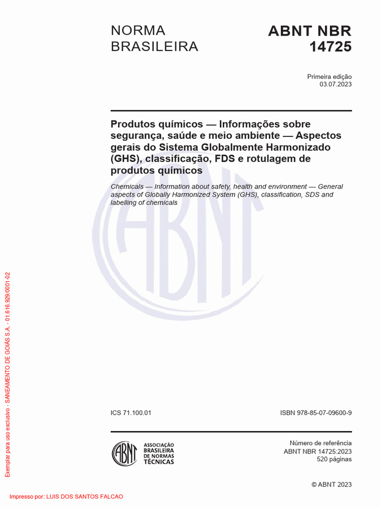 ABNT - NBR - 14725 - 2023 - Ficha Com Dados de Segurança - FDS | PDF