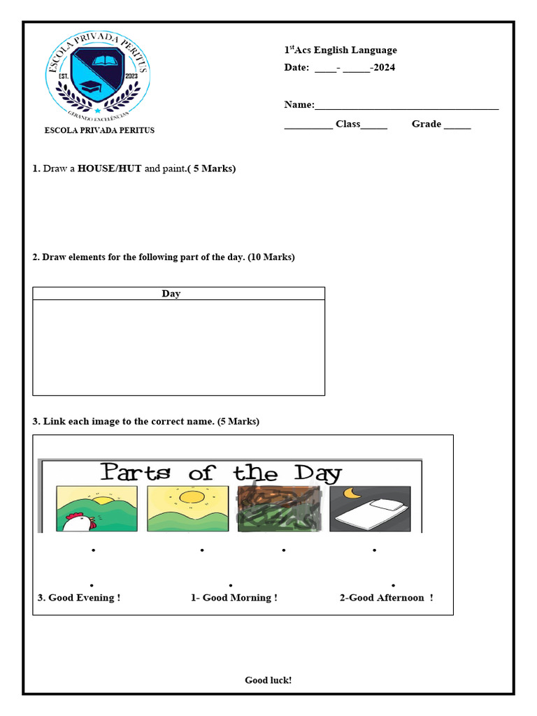 English Activity Sheet for Kids | PDF