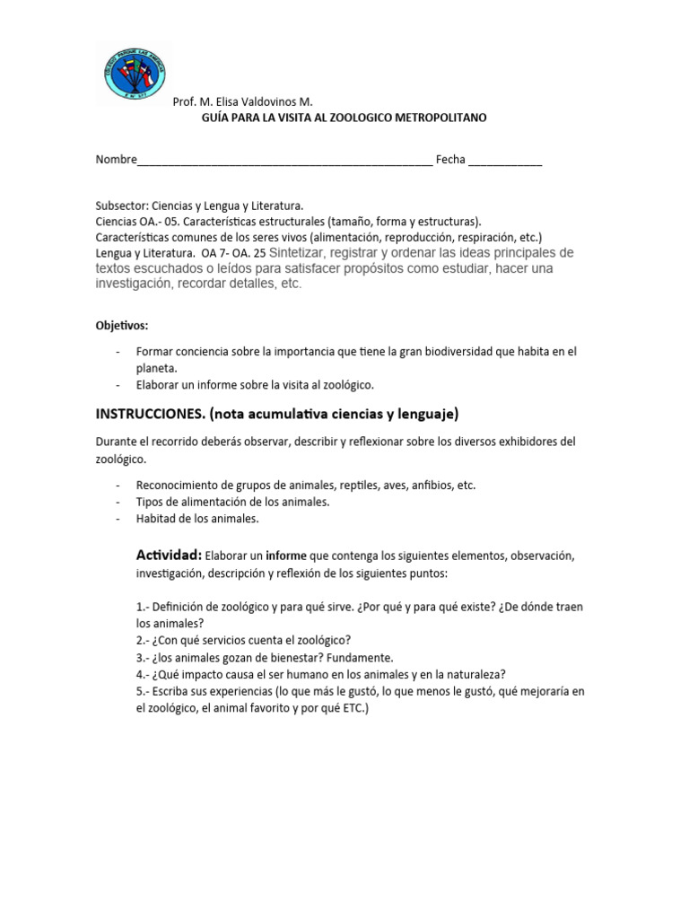Guía para La Visita Al Zoologico Metropolitano | PDF