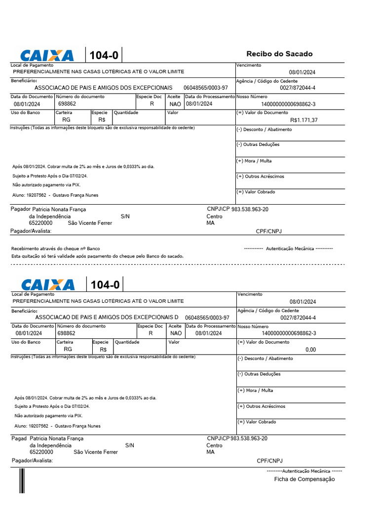 Recibo Do Sacado: Ficha de Compensação | PDF | Tecnologia bancária ...