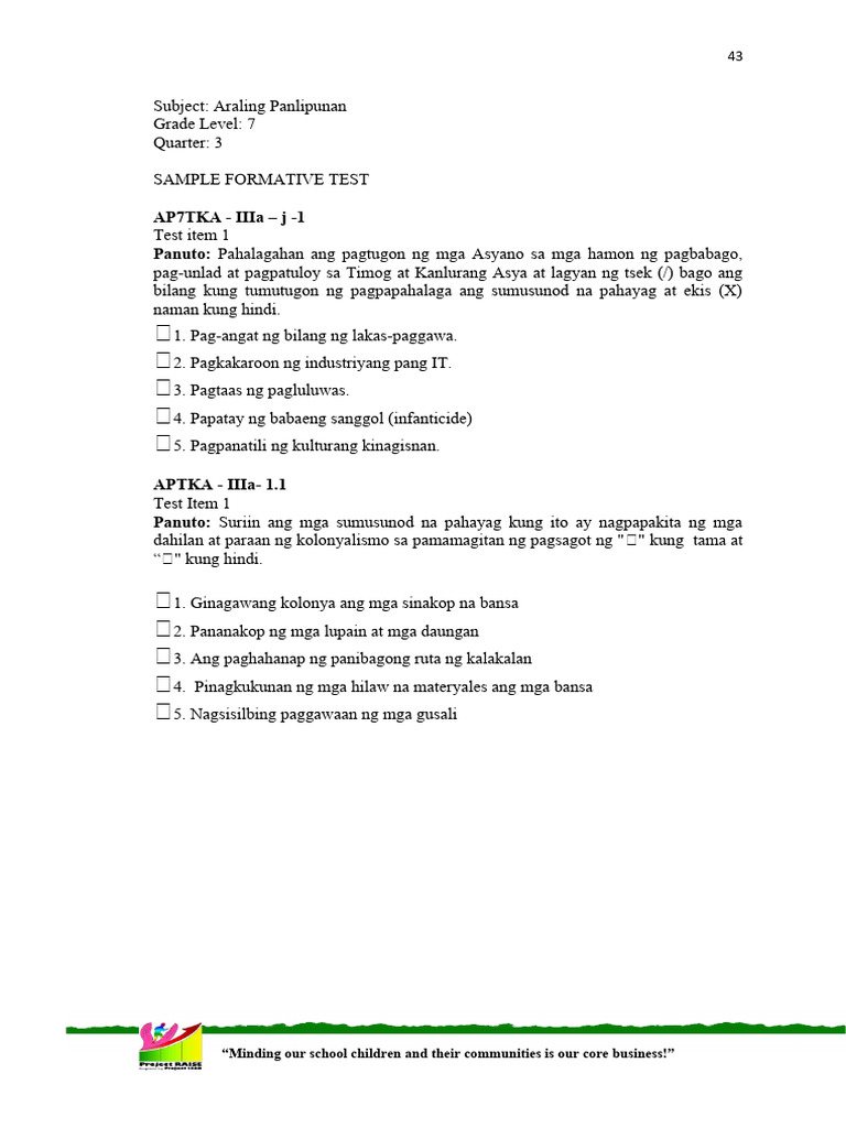 Quarter 3 AP 7 Test Item Bank | PDF