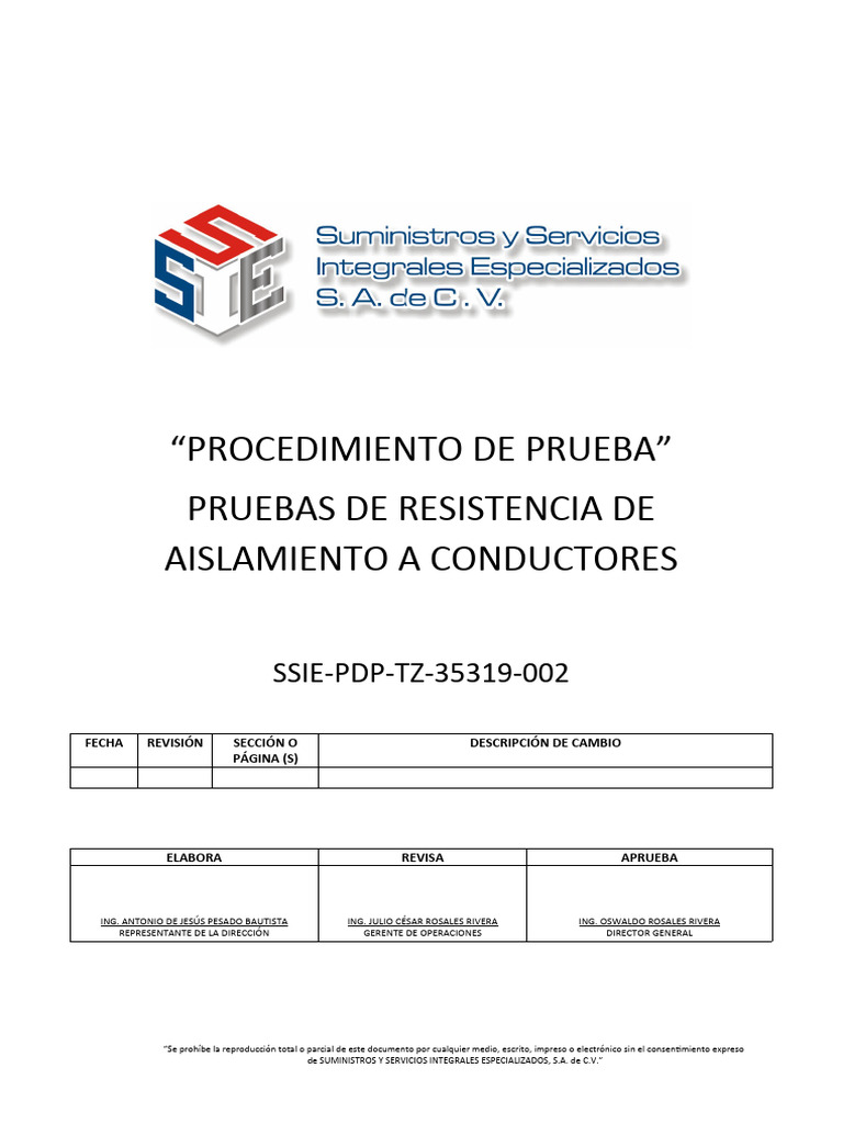 SSIE-PDP-TZ-35319-002 - PRUEBA DE RESISTENCIA DE AISLAMIENTO | PDF | Aislador (Electricidad ...