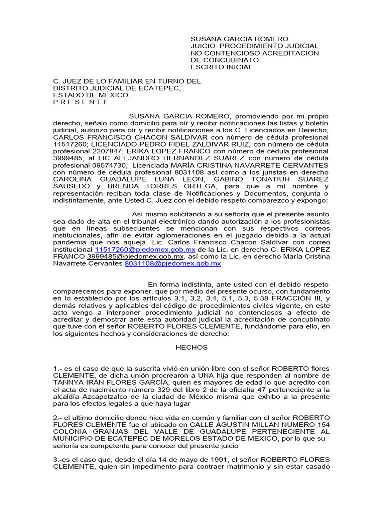 Demanda Concubinato | PDF | Demanda judicial | México