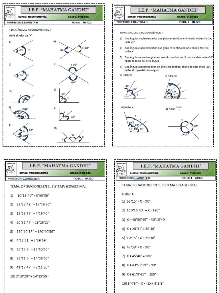 FICHA 1-2-3 Y 4 Trigo 2° | PDF | Ángulo | Medida Geométrica