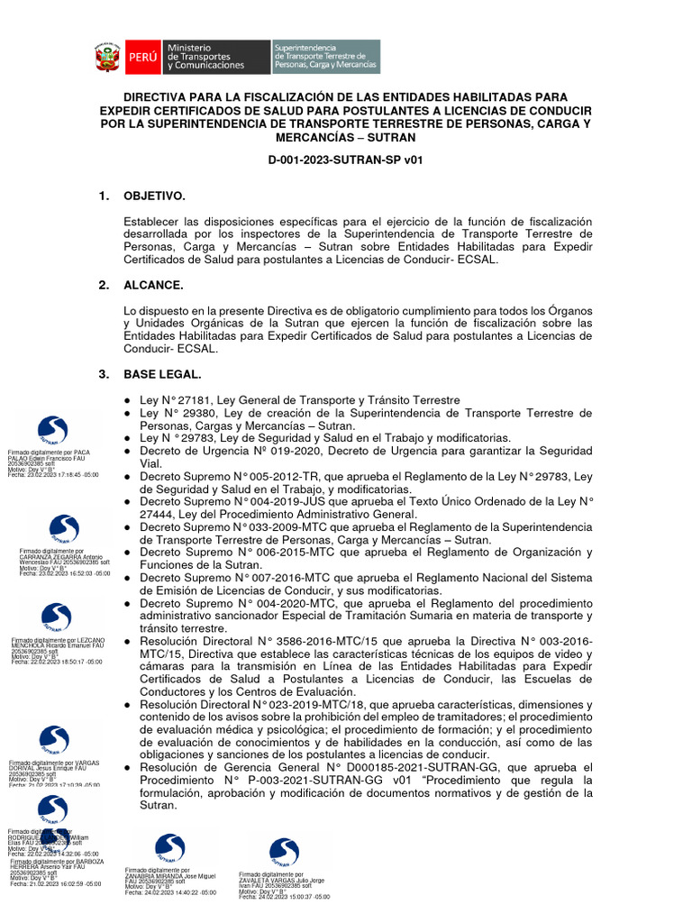 Directiva para La Fiscalización de Las Entidades Habilitadas para Expedir Certificados de Salud ...