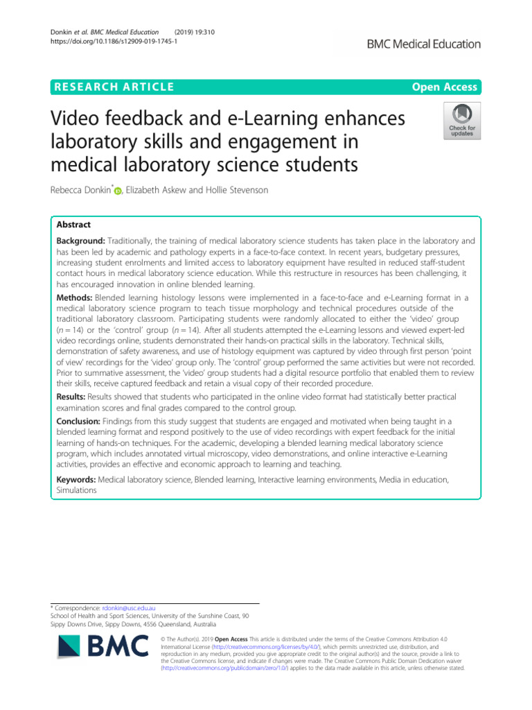 Video Feedback and E-Learning Enhances Laboratory Skills and Engagement ...