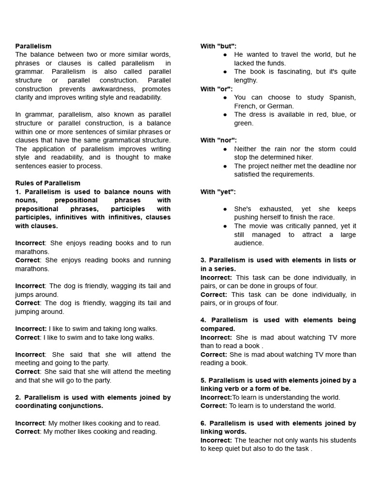 Parallelism | PDF | Phrase | Preposition And Postposition