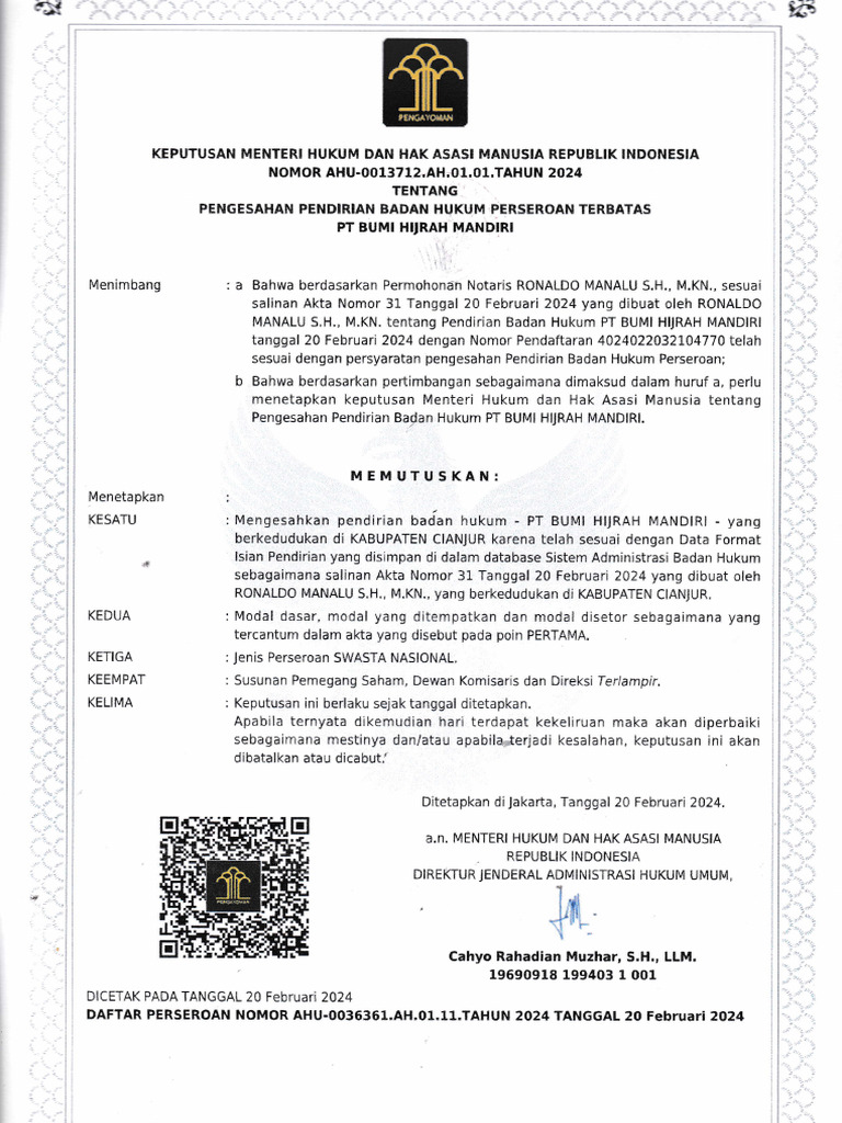 SK PT Bumi Hijrah Mandiri | PDF