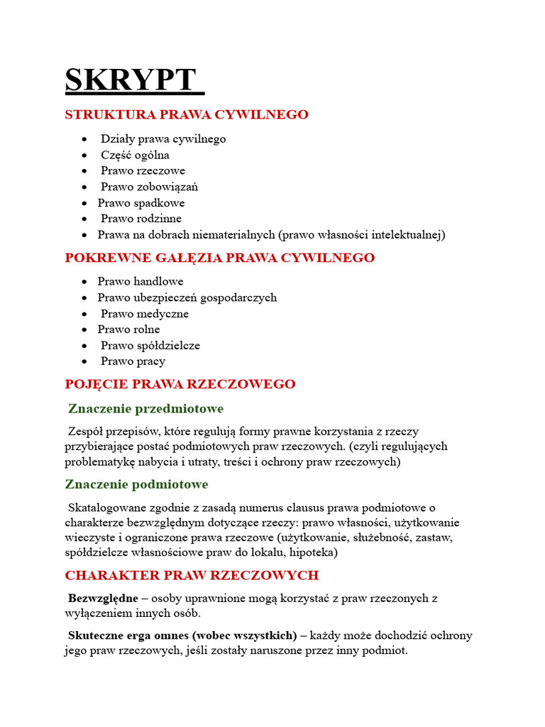 Skrypt Prawo Rzeczowe | PDF