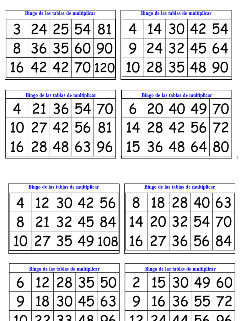 Bingo-De-Las-Tablas-De-Multiplicar-Cartones 2 | PDF