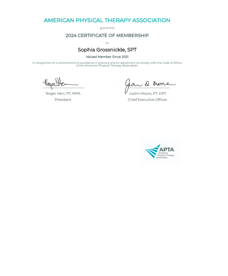 Apta Membership Certificate 2024 | PDF