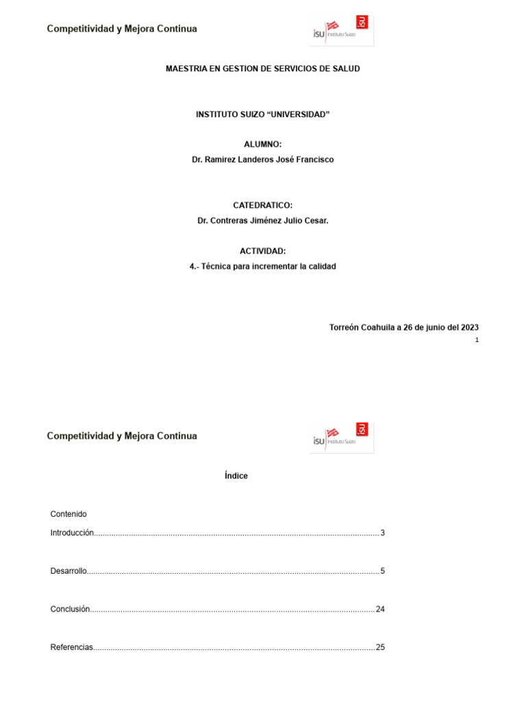 Activdad 4 Integradora de La Calidad y Mejora Continua | PDF | Hospital | Calidad (comercial)