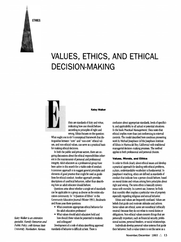 Walker 1993 Values Ethics and Ethical Decision Making | PDF | Morality