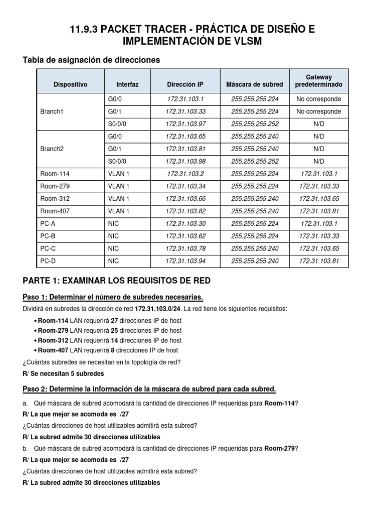 11.9.3 Packet Tracer - Práctica de Diseño e Implementación de VLSM | Descargar gratis PDF ...