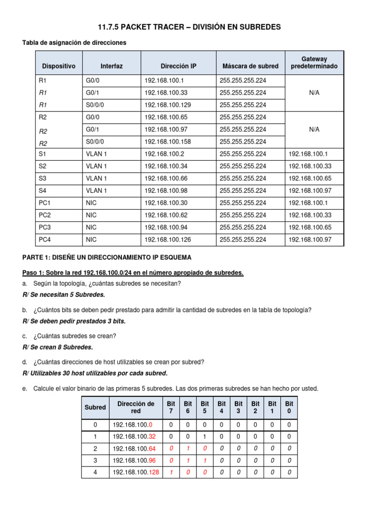 11 7 5 Packet Tracer Subnetting Scenario Es Xl Pdf Dirección Ip