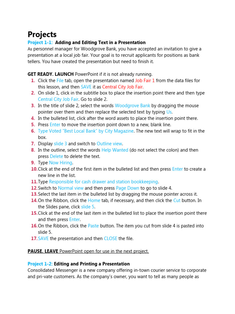 PowerPoint Lesson 1 Projects | PDF | Microsoft Power Point | Cursor (User Interface)