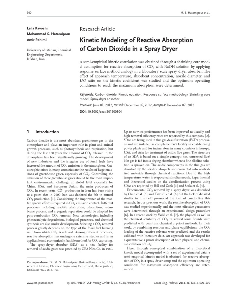 Kinetic Modeling of Reactive Absorption | PDF | Carbon Dioxide | Gases