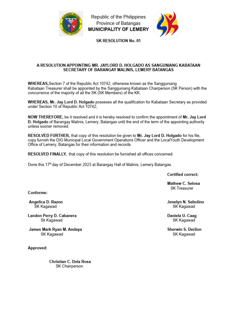Resolution Sk-Secretary | PDF