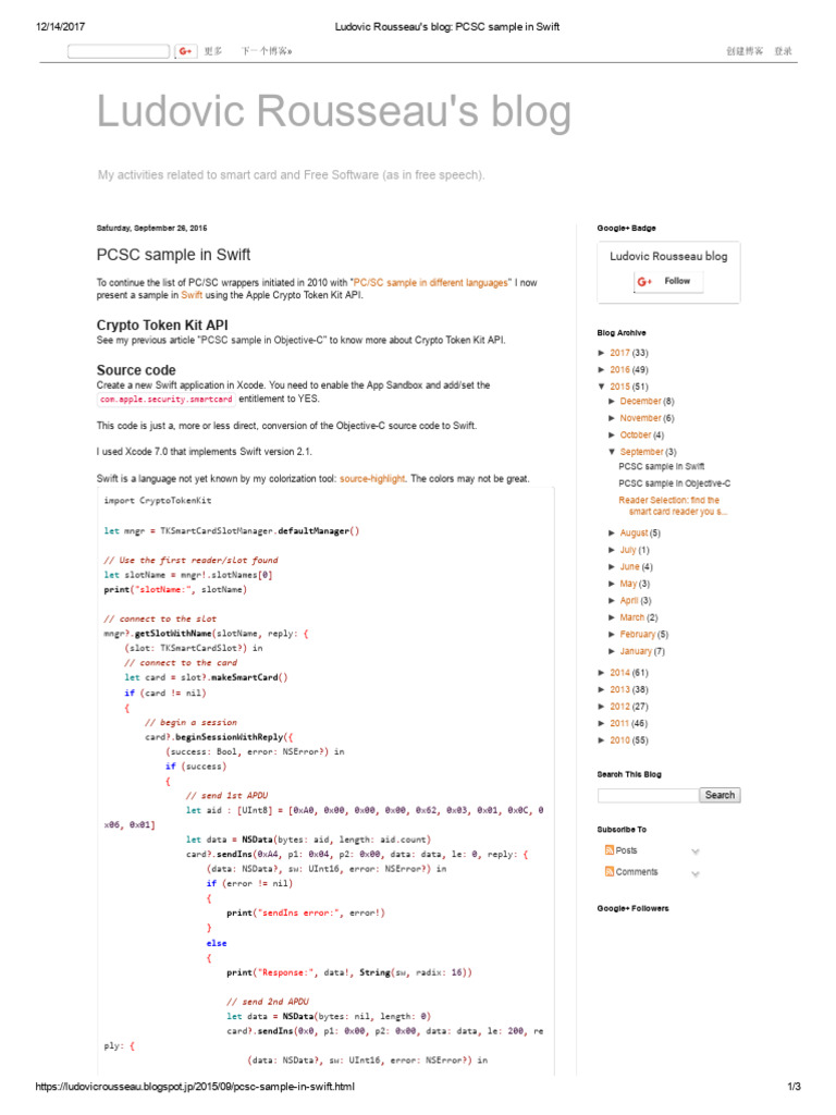 PCSC Sample in Swift | PDF | Swift (Programming Language) | Objective C PCSC Sample in Swift | PDF | Swift (Programming Language) | Objective C