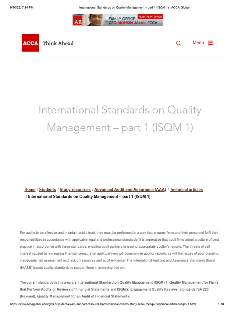 International Standards On Quality Management - Part 1 (ISQM 1) | PDF ...