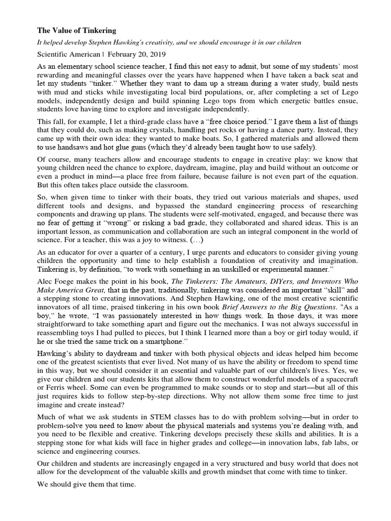 Tinkering | Download Free PDF | Creativity | Cognition