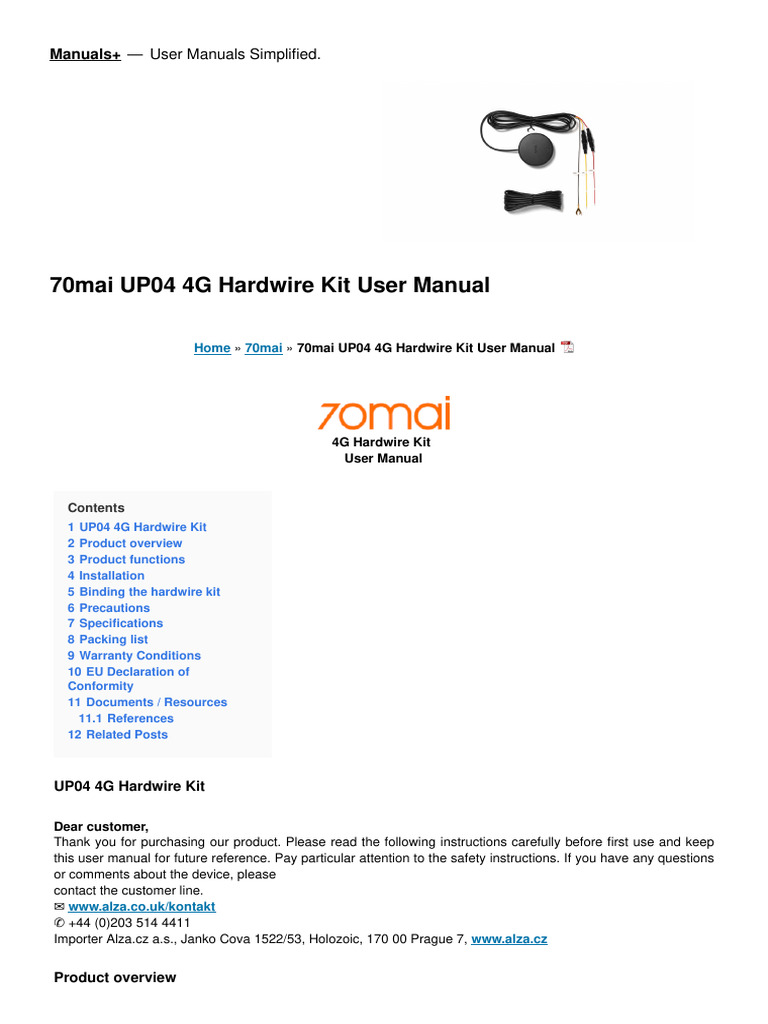 70mai UP04 4G Hardwire Kit Manual | PDF | Fuse (Electrical) | Electronics