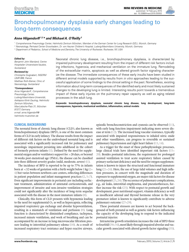 Bronchopulmonary Dysplasia Early Changes Leading To Long-Term ...